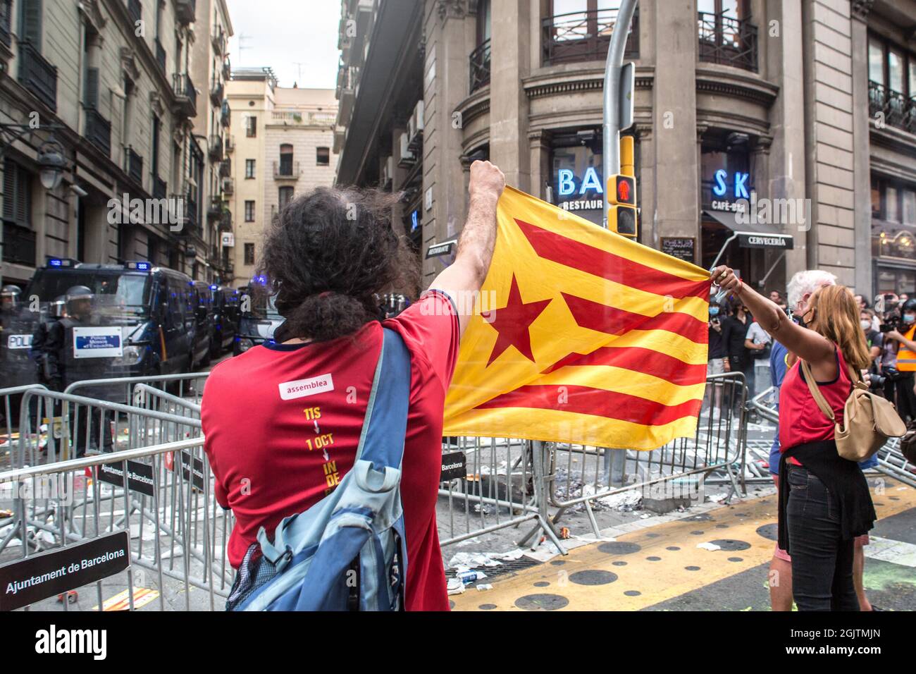 Barcelona, Catalonia, Spain. 11th Sep, 2021. Protesters are seen ...