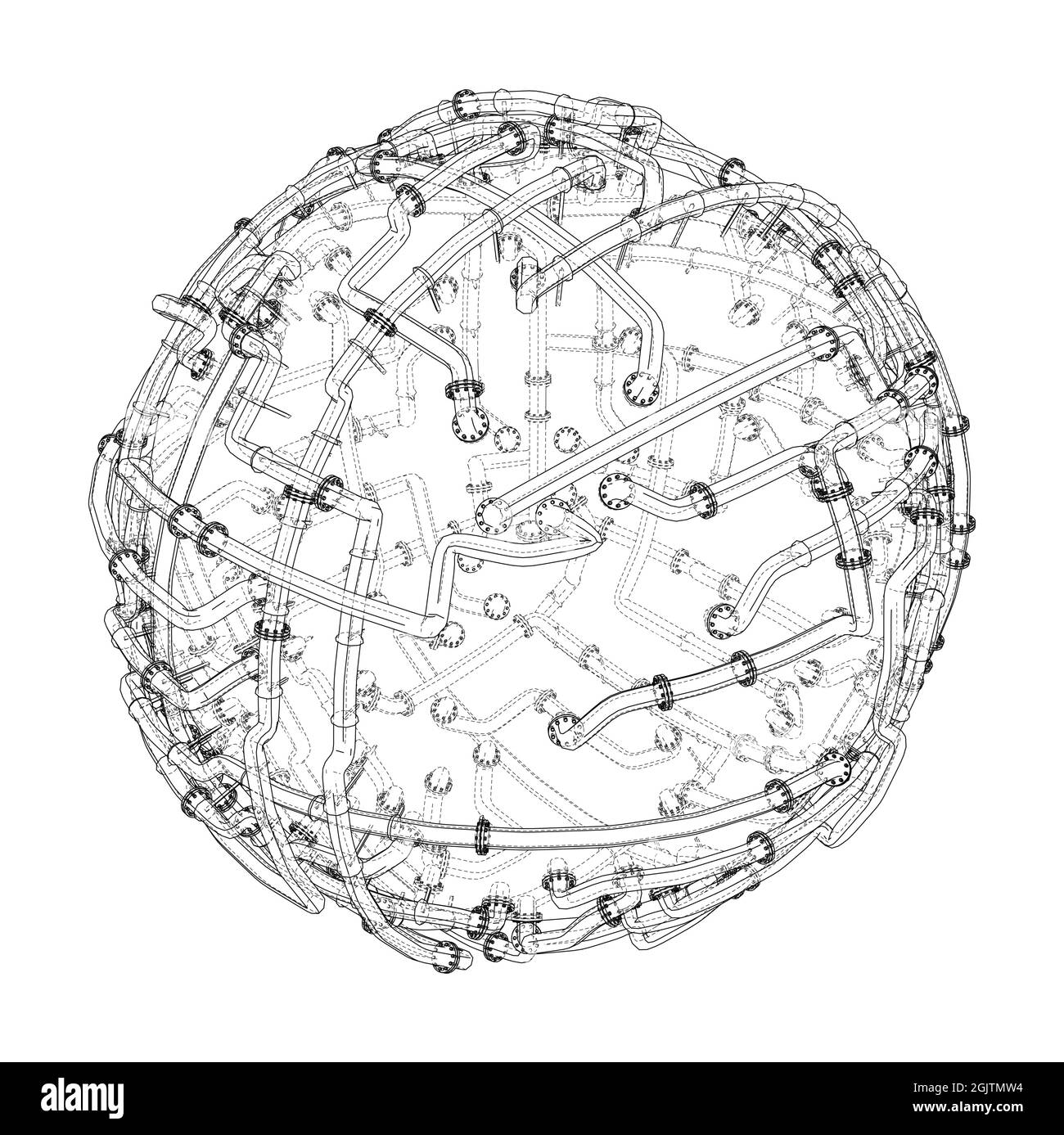 Pipes with flanges around a large sphere. Vector Stock Vector Image ...