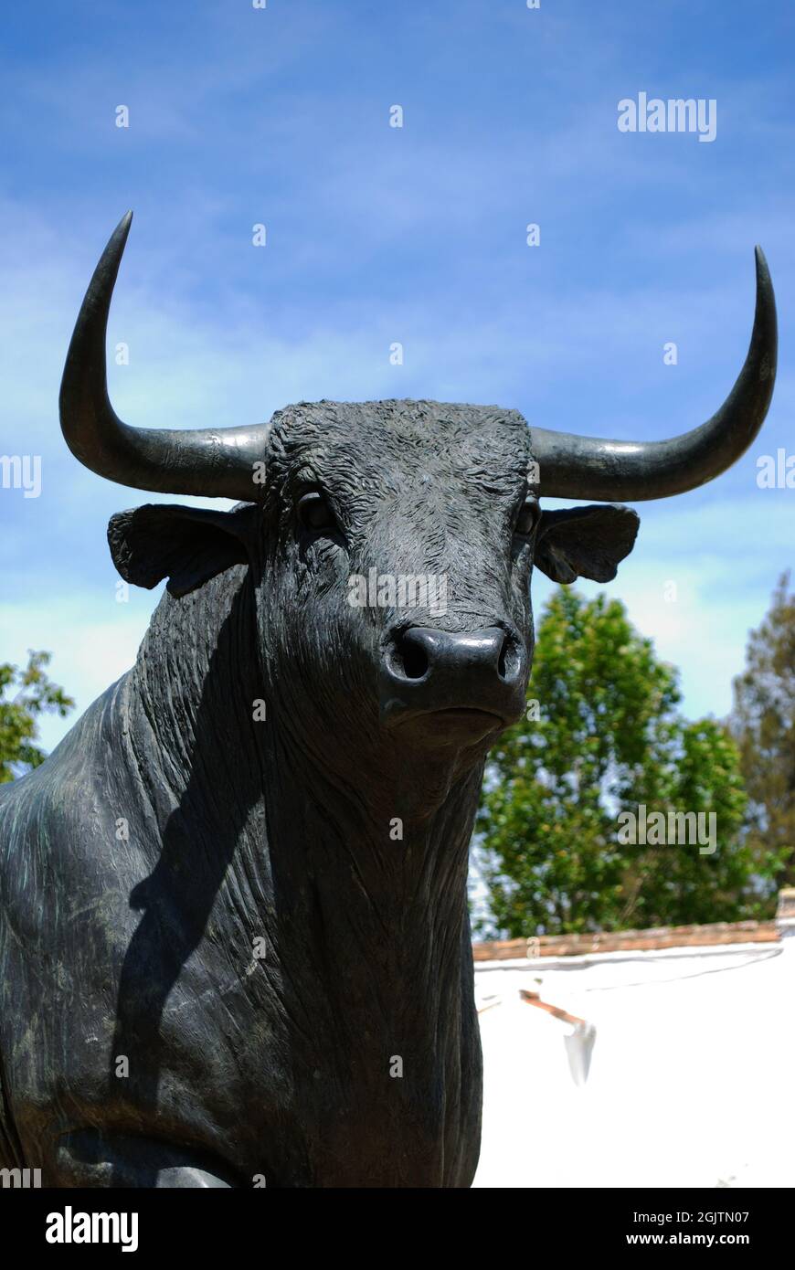 Bull statue outside the bullring, Ronda, Malaga Province, Andalucia ...
