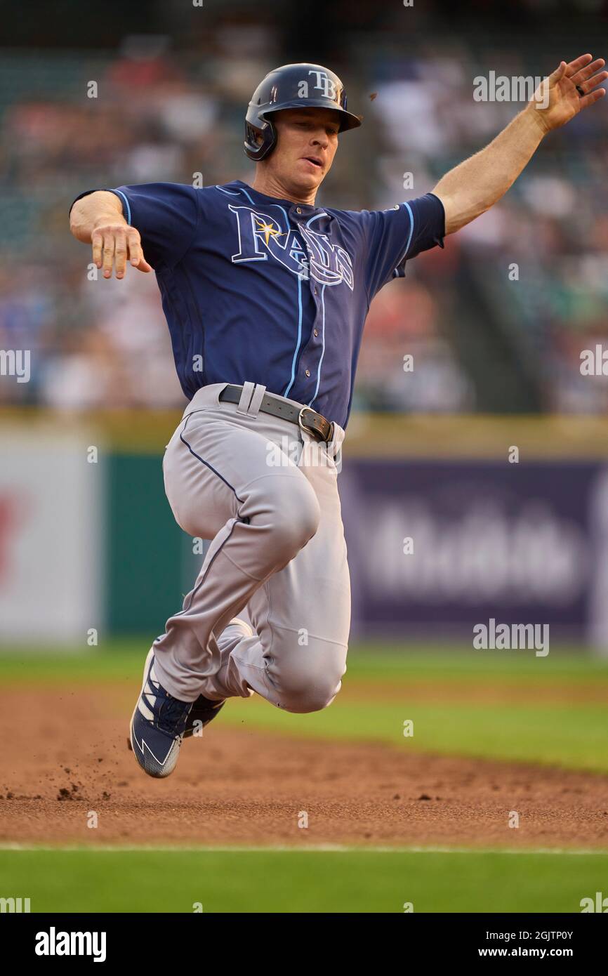 September 11 2021: Tampa third baseman Joey Wendle (18) runs the bases ...