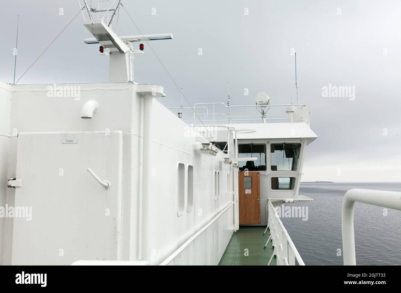 View of the bridge on a ferry, ship in the archipelago. All painted in ...