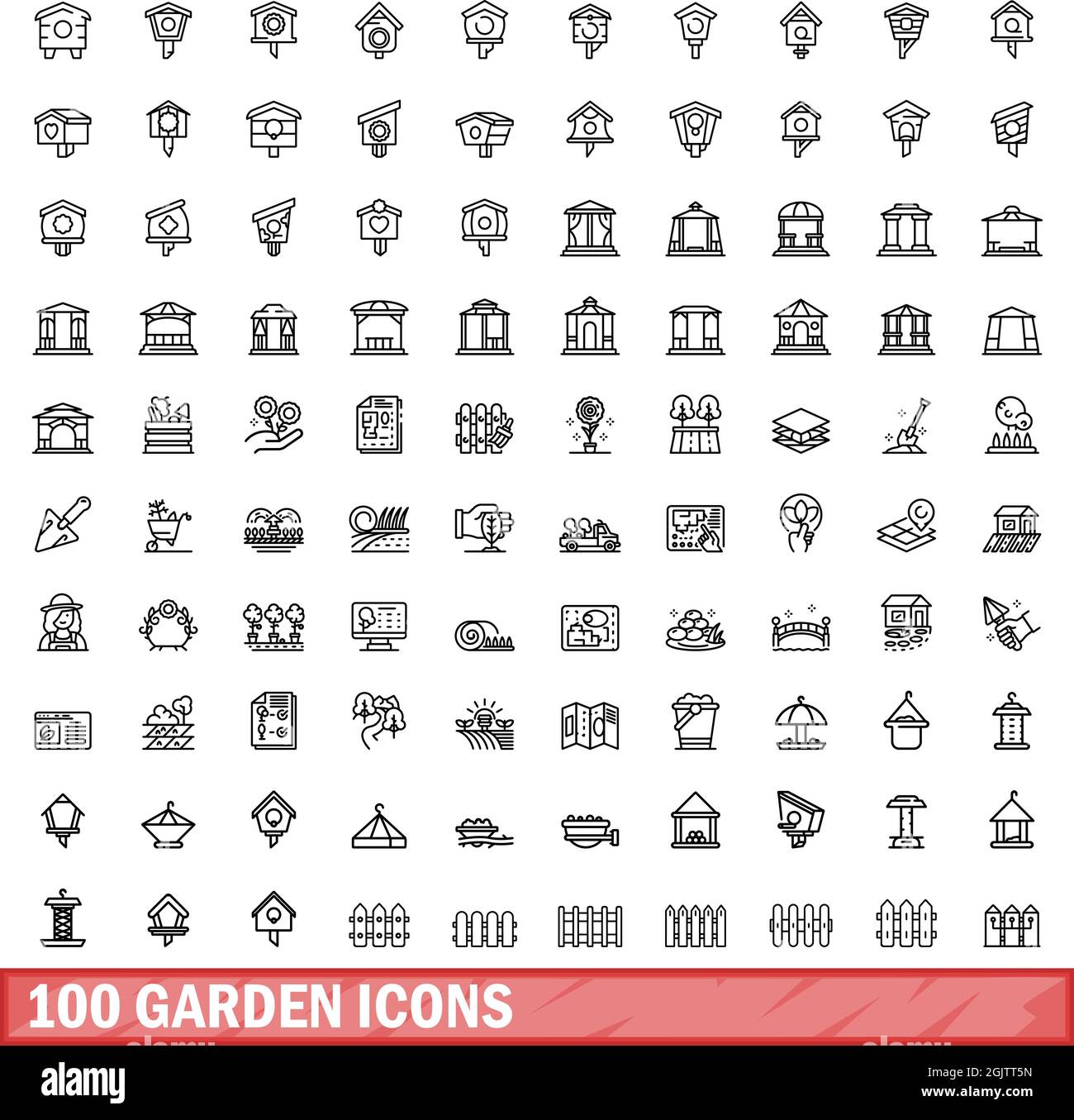 100 garden icons set. Outline illustration of 100 garden icons vector ...