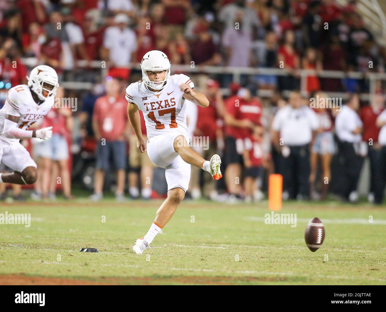 September 11, 2021: Texas kicker Cameron Dicker #17 watches to see ...