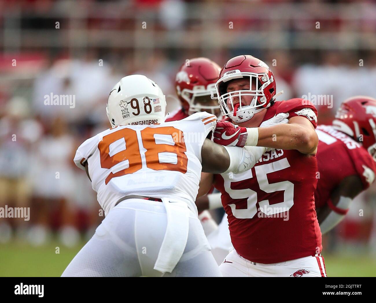 September 11, 2021: Beaux Limmer #55 Arkansas offensive lineman works ...
