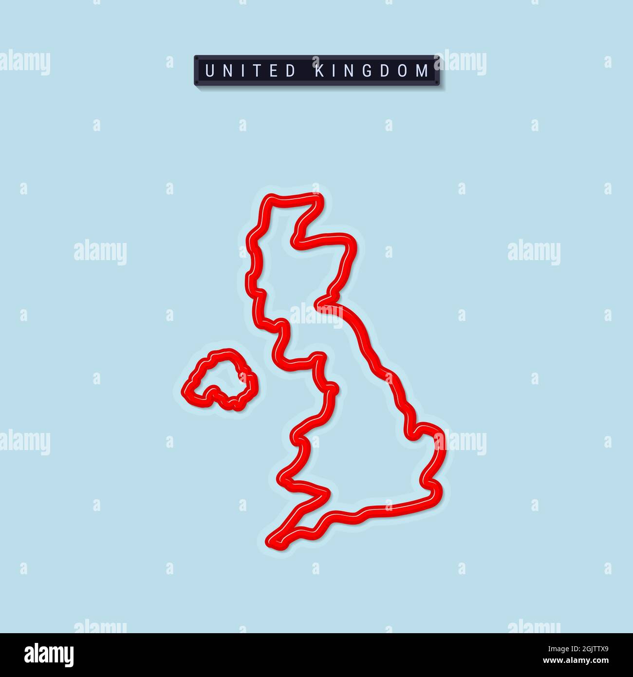 United Kingdom bold outline map. Glossy red border with soft shadow ...
