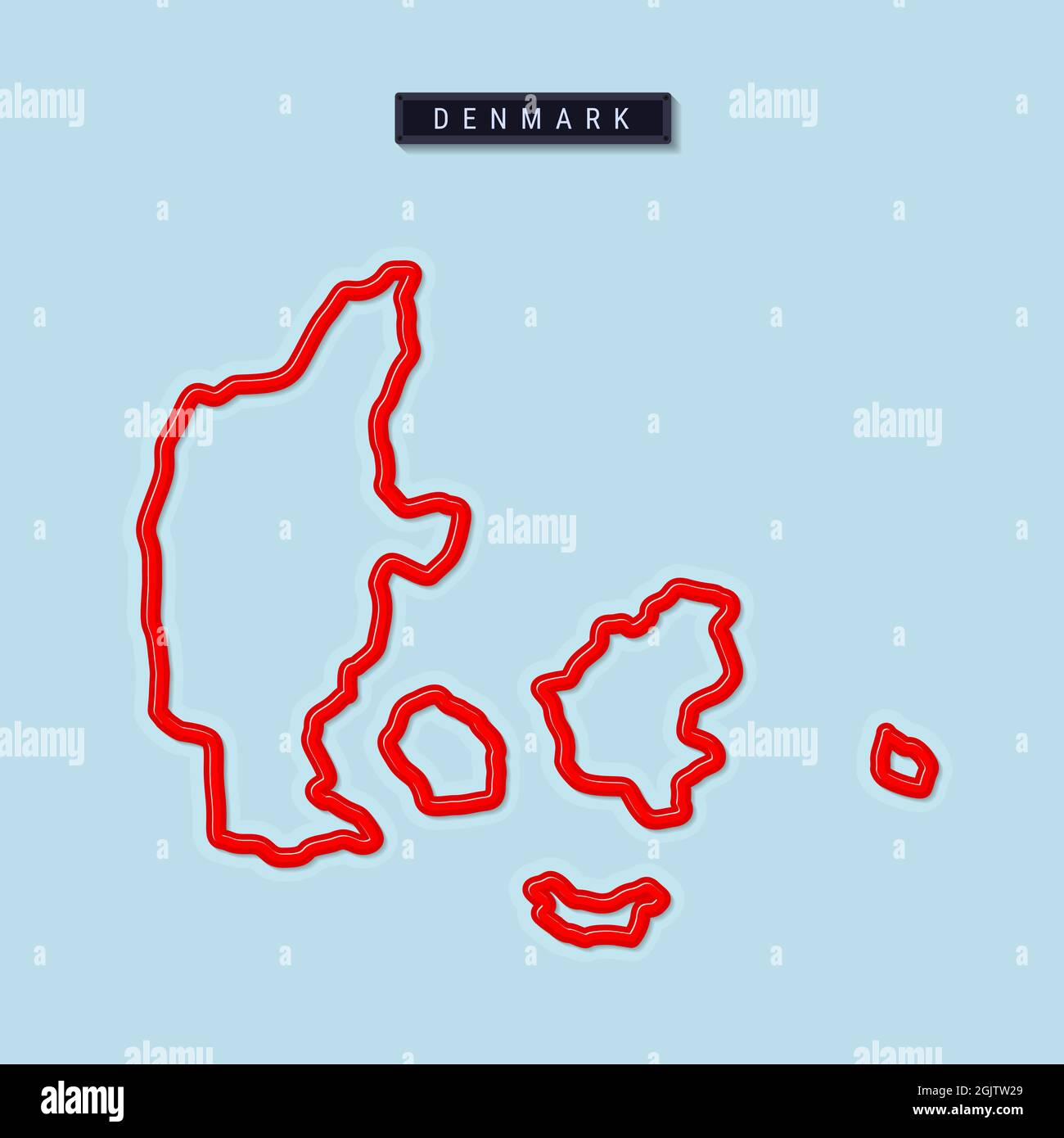 Denmark bold outline map. Glossy red border with soft shadow. Country ...