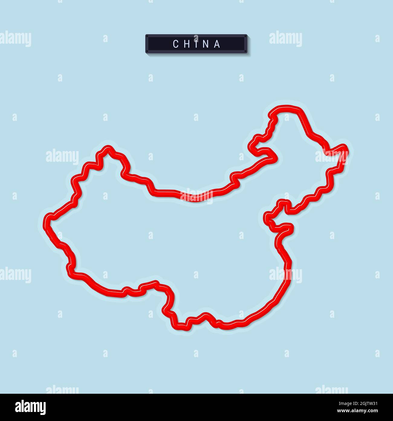 China bold outline map. Glossy red border with soft shadow. Country ...