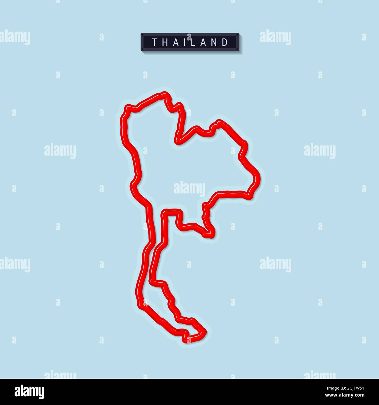 Thailand bold outline map. Glossy red border with soft shadow. Country ...