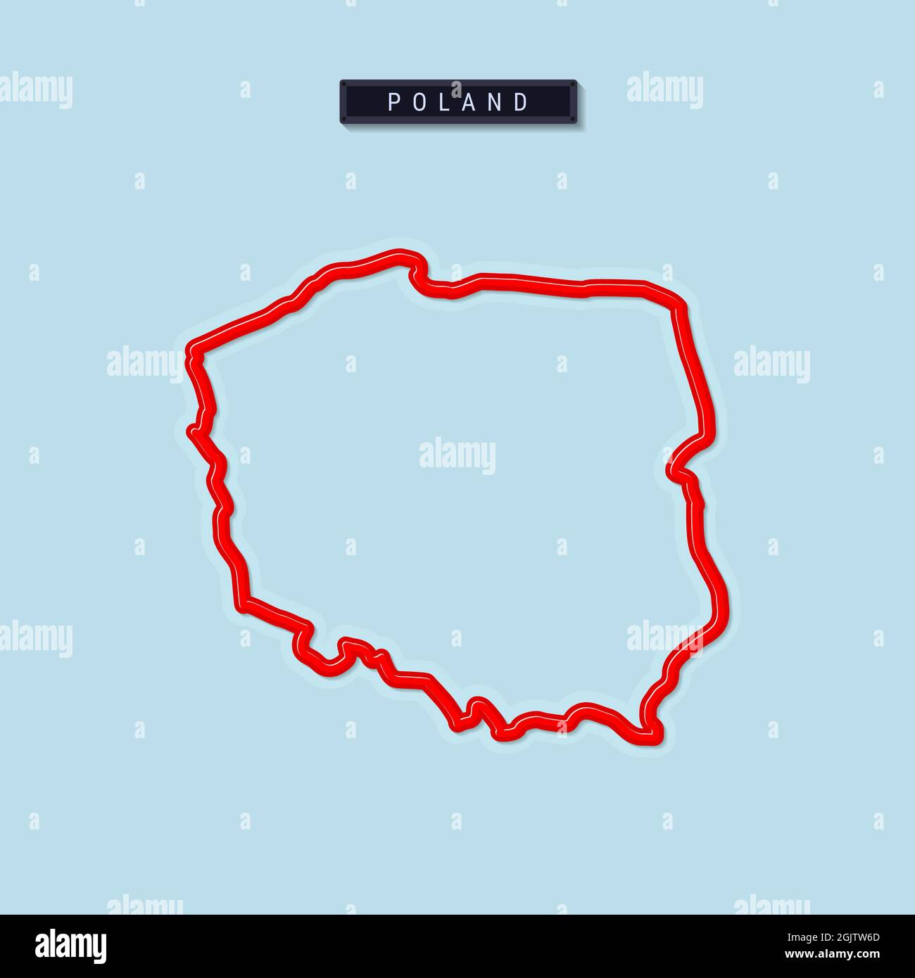 Poland bold outline map. Glossy red border with soft shadow. Country ...