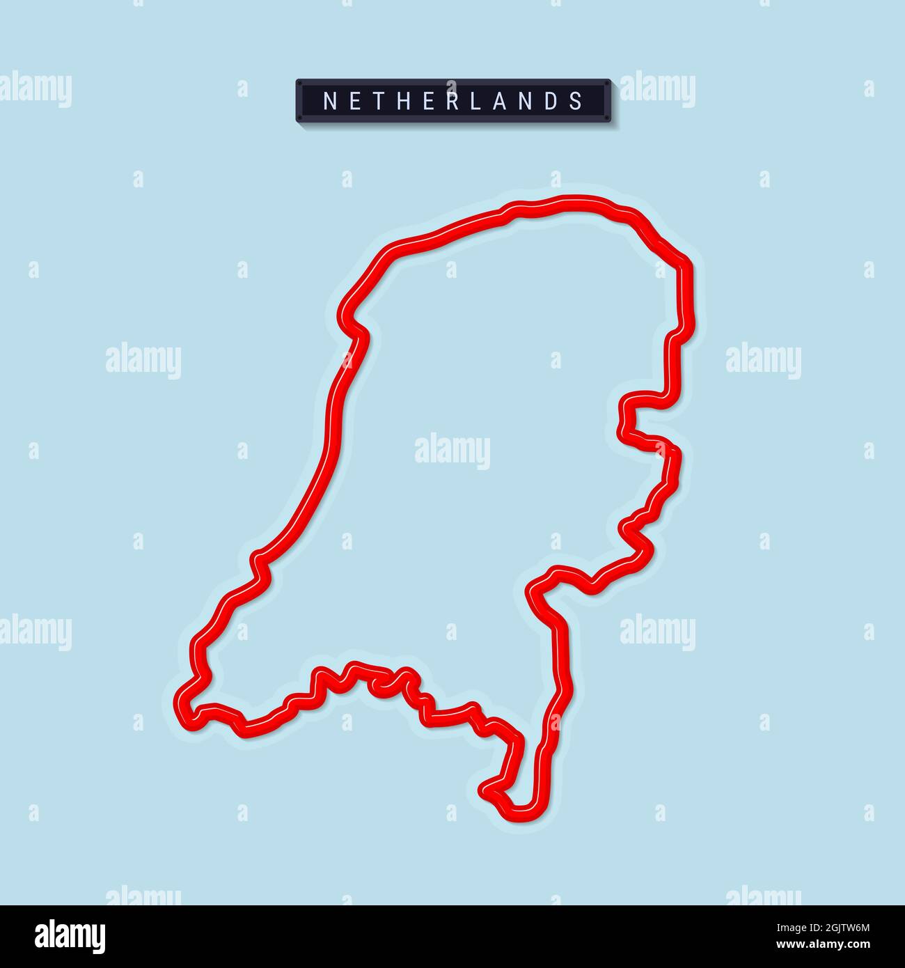 Netherlands, Holland bold outline map. Glossy red border with soft ...