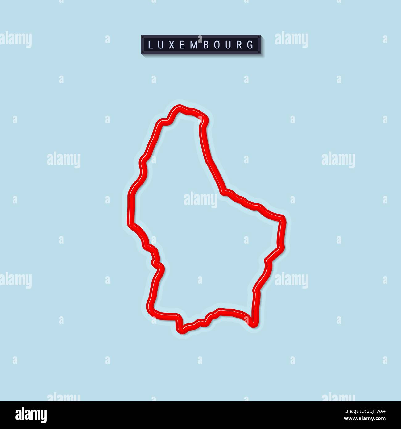 Luxembourg bold outline map. Glossy red border with soft shadow ...