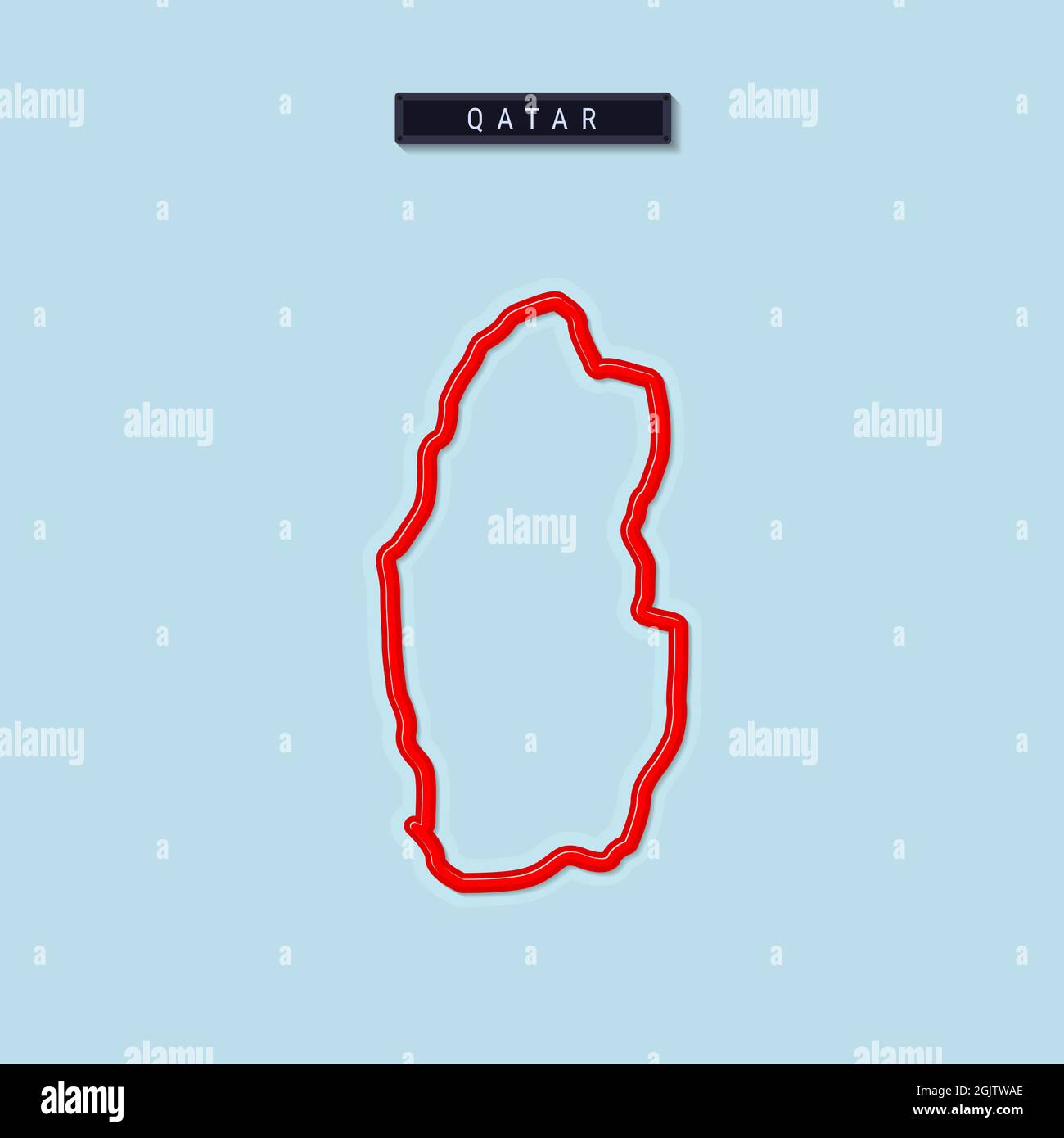 Qatar bold outline map. Glossy red border with soft shadow. Country ...
