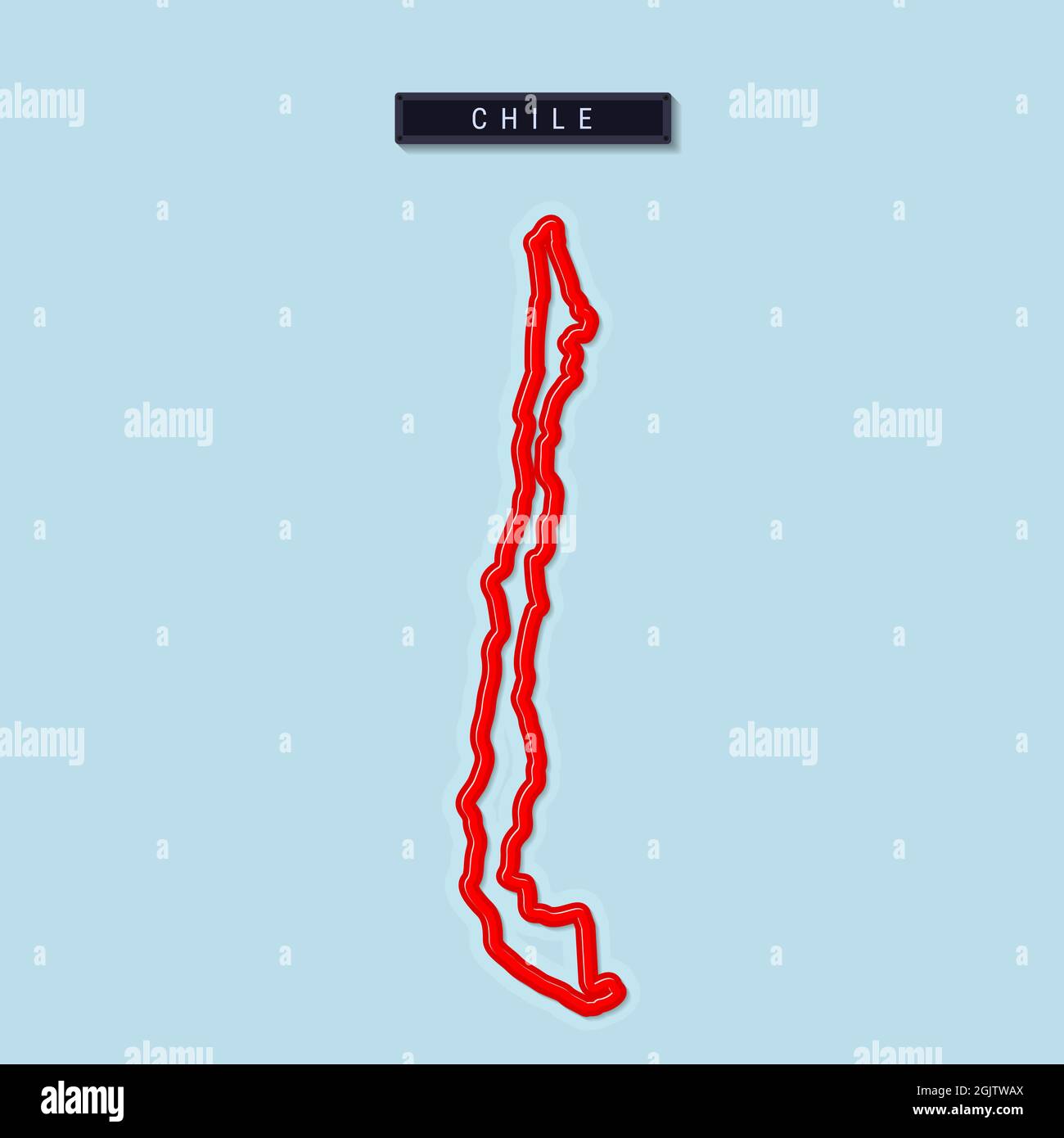 Chile bold outline map. Glossy red border with soft shadow. Country ...
