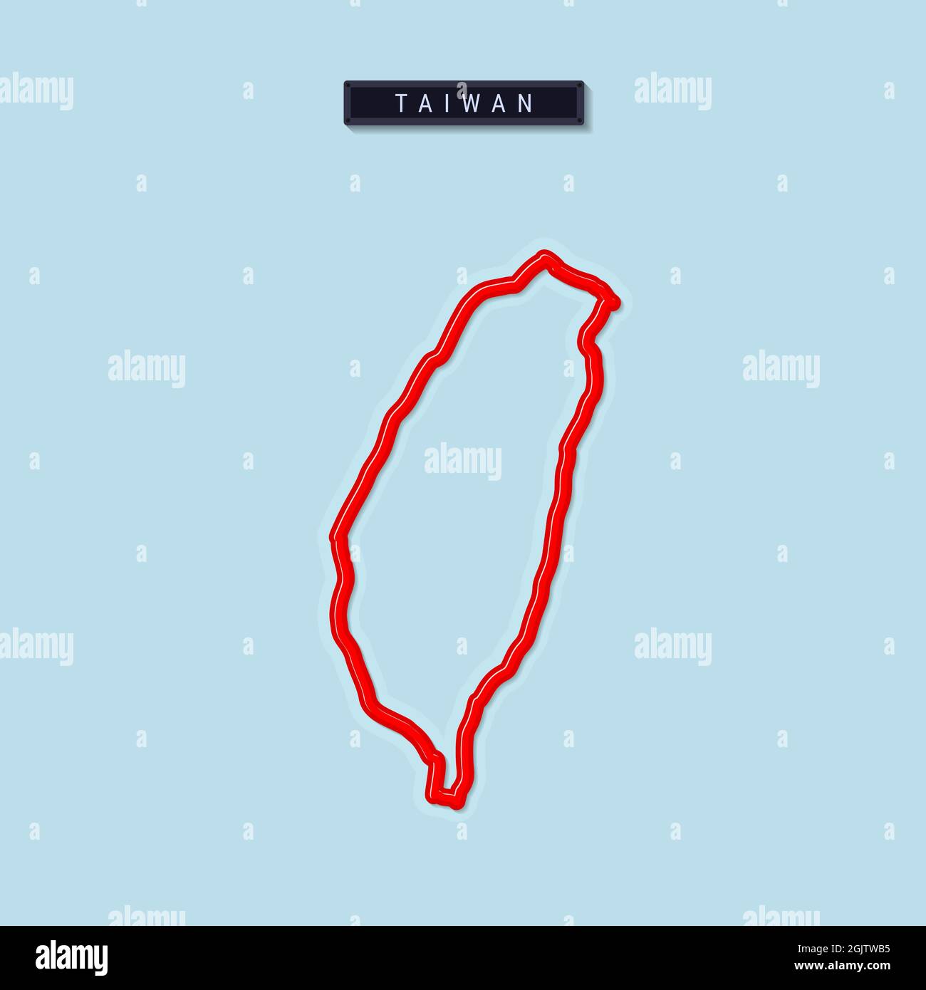 Taiwan bold outline map. Glossy red border with soft shadow. Country ...