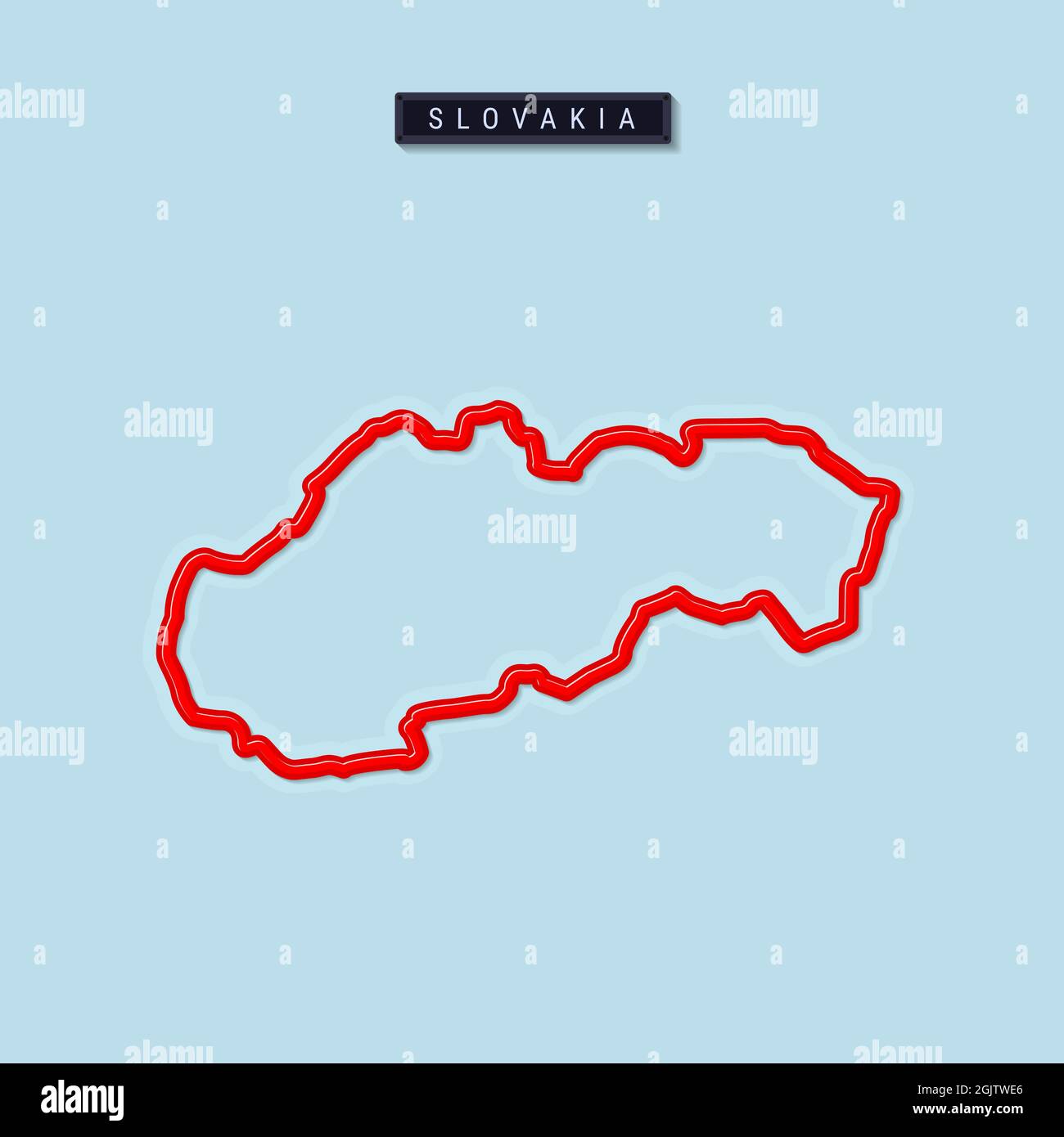 Slovakia bold outline map. Glossy red border with soft shadow. Country ...