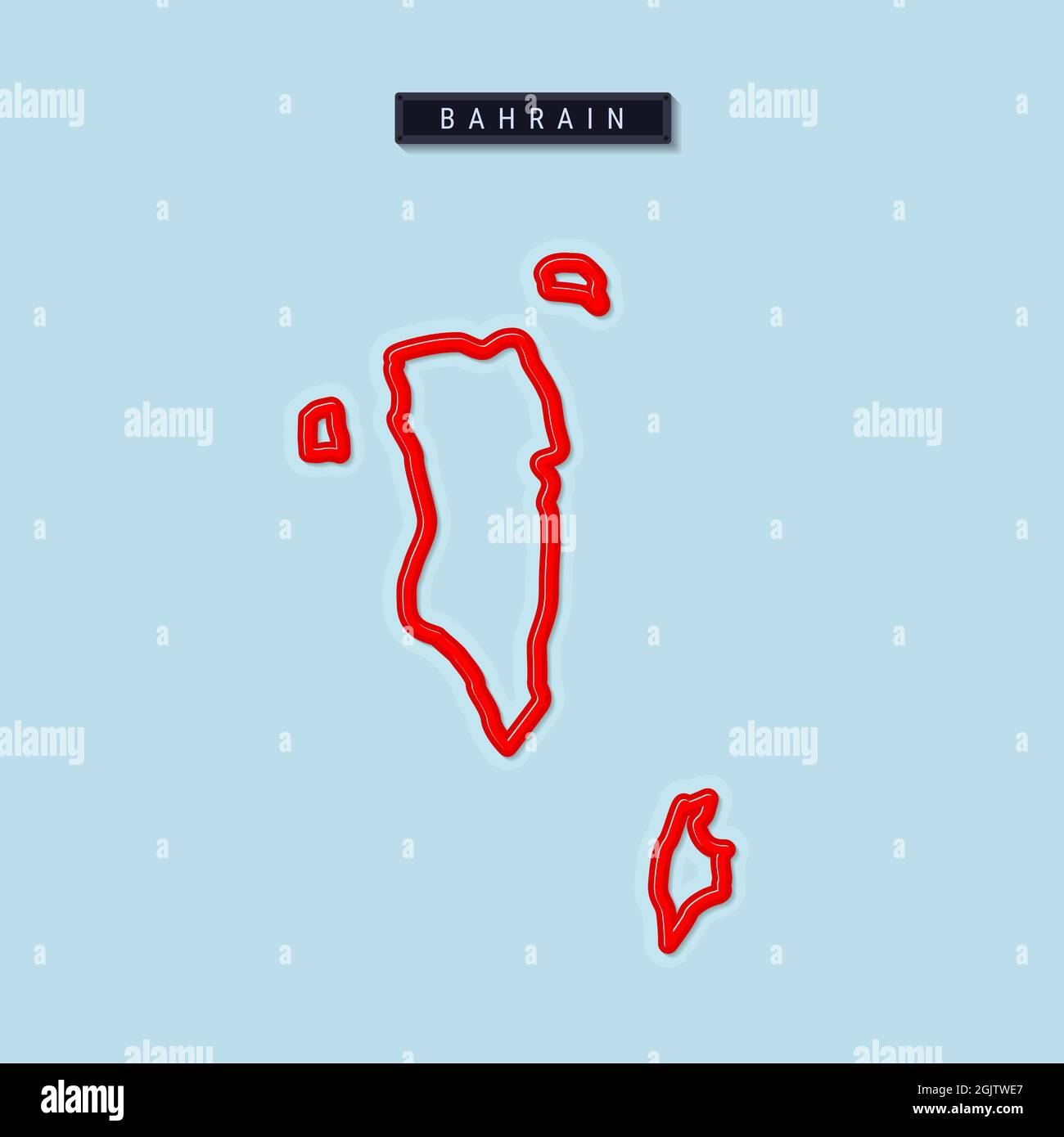 Bahrain bold outline map. Glossy red border with soft shadow. Country ...