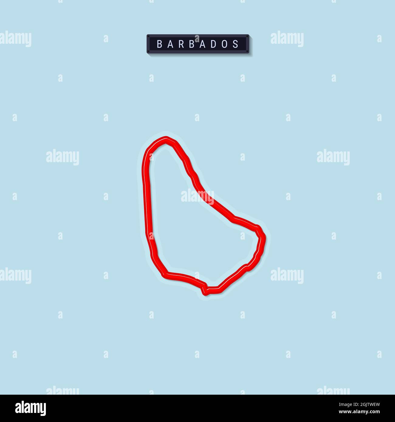 Barbados bold outline map. Glossy red border with soft shadow. Country ...