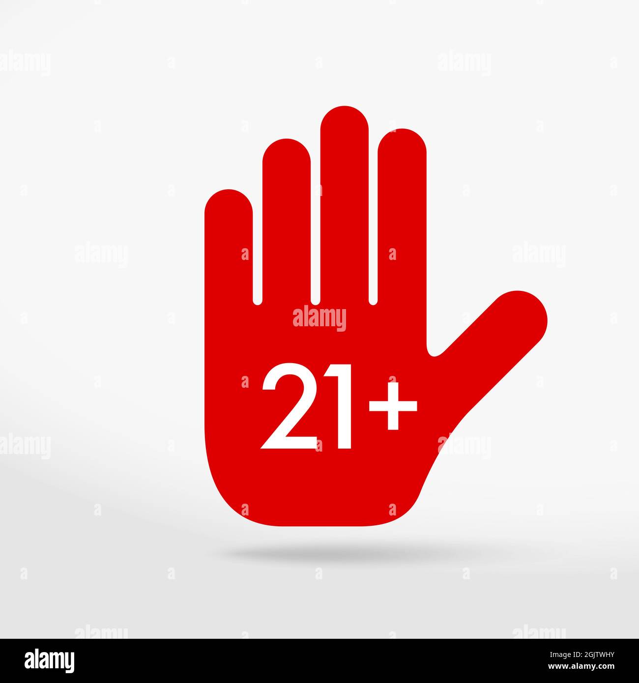 21 restriction prohibition sign. Stop hand icon. Age limit symbol, halt ...