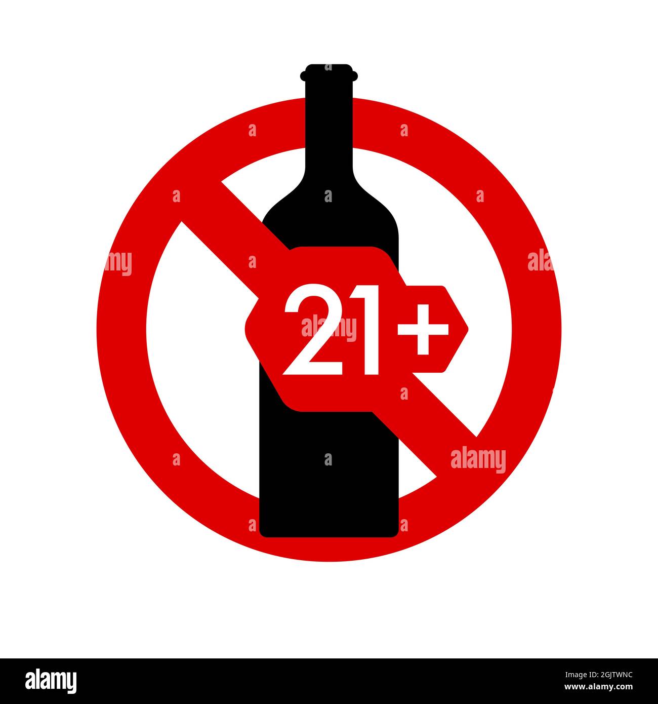 Alcohol 21 plus age restriction prohibition sign. No symbol, do not ...