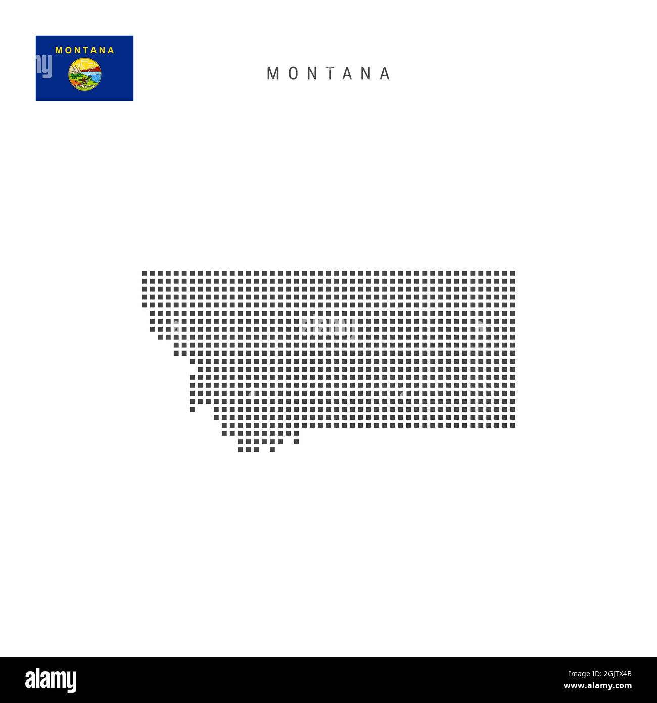 Square dots pattern map of Montana. Dotted pixel map with flag isolated on white background ...