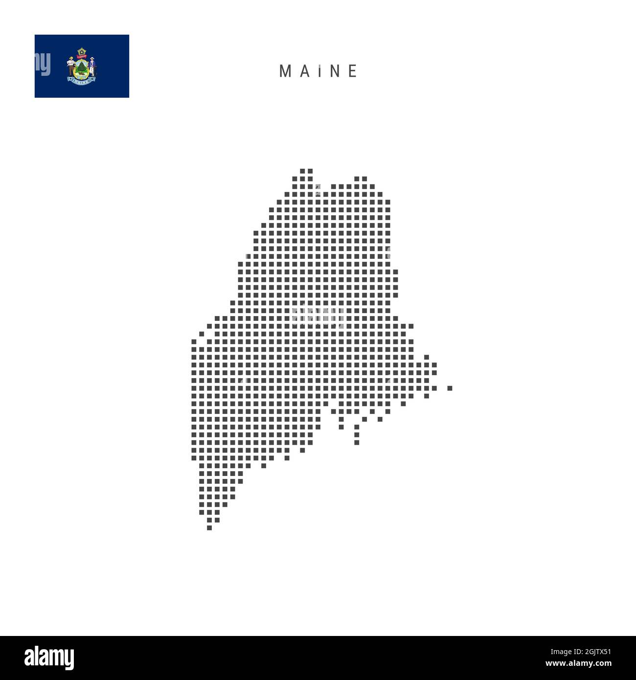 Square dots pattern map of Maine. Dotted pixel map with flag isolated on white background ...