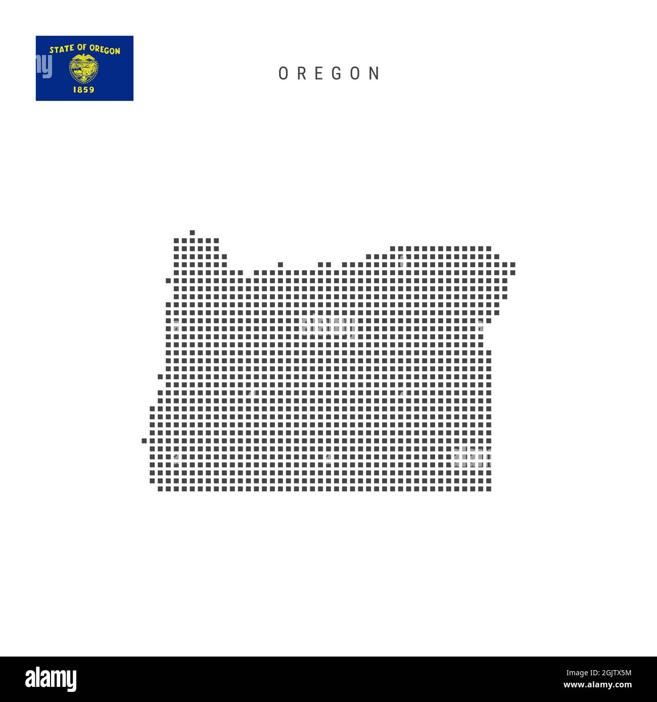 Square dots pattern map of Oregon. Dotted pixel map with flag isolated ...