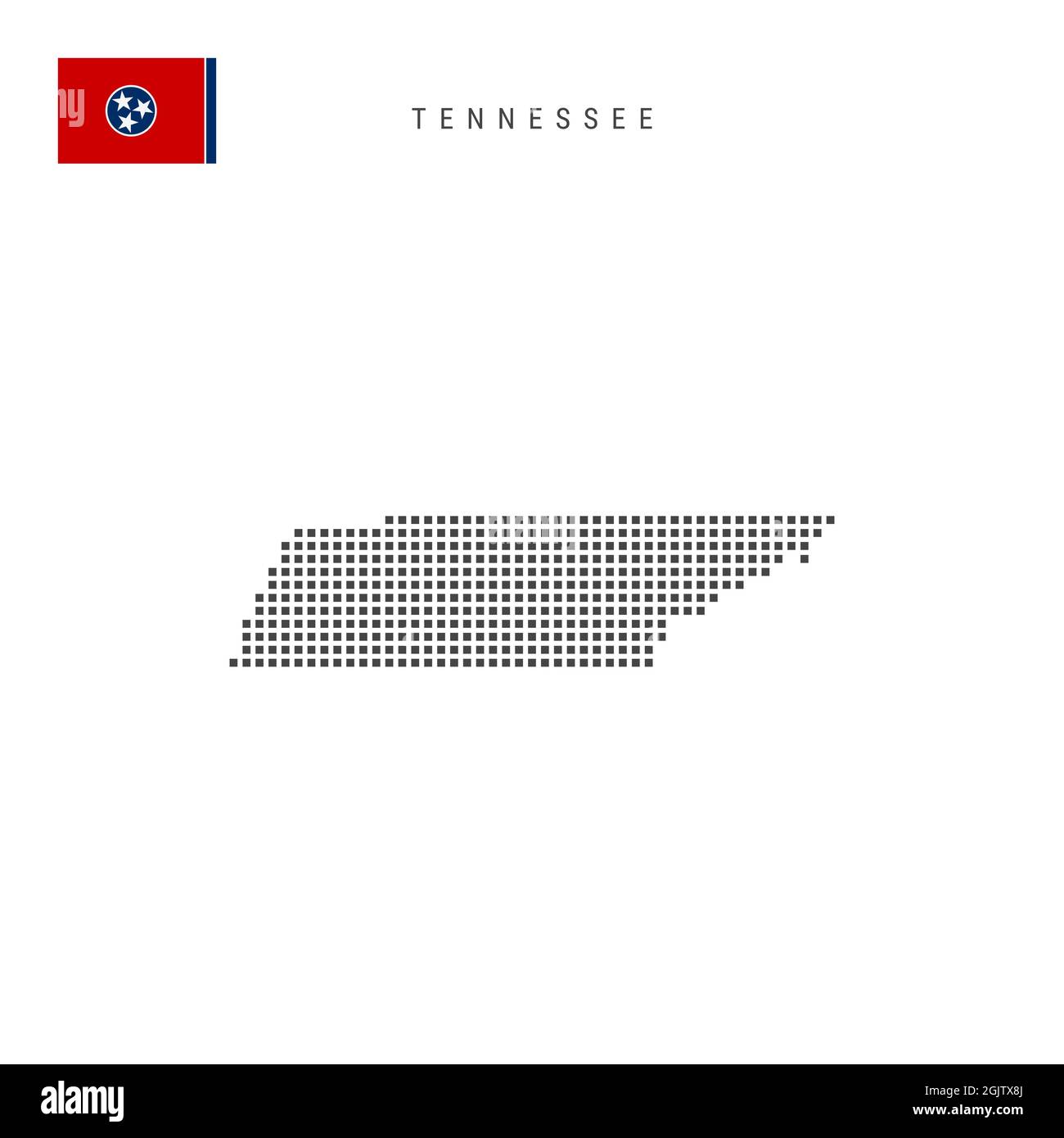 Square dots pattern map of Tennessee. Dotted pixel map with flag isolated on white background ...