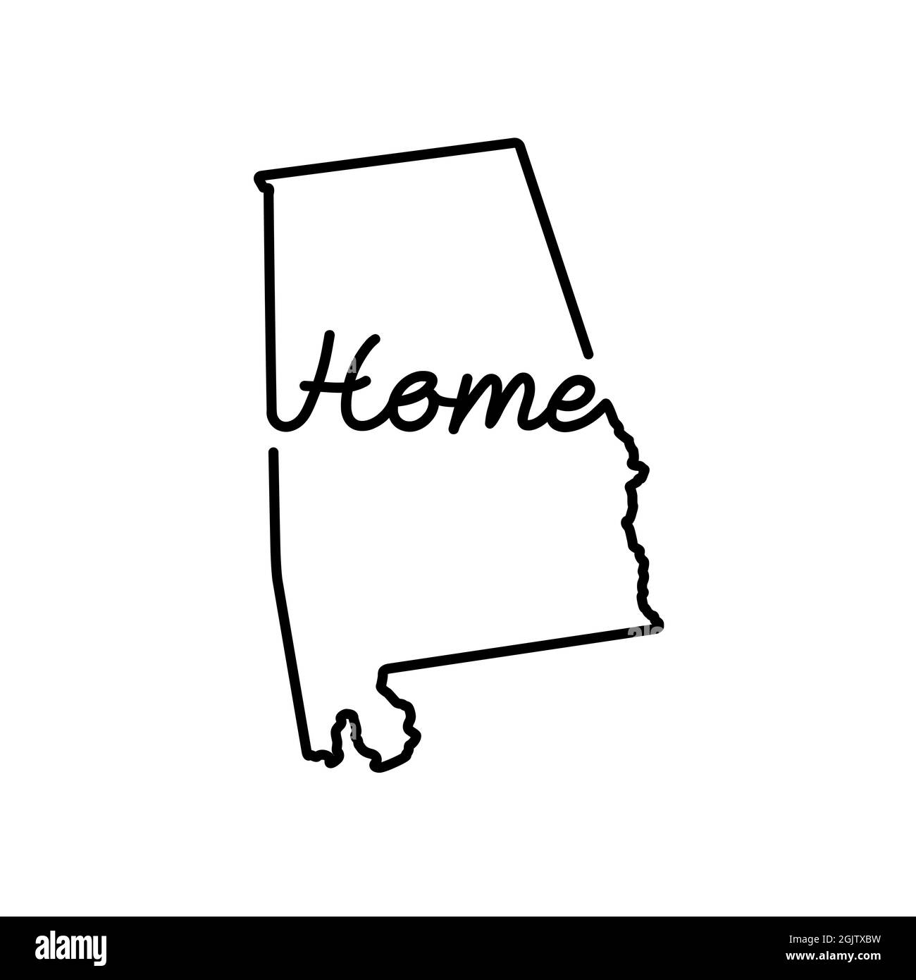 Alabama US state outline map with the handwritten HOME word. Continuous ...
