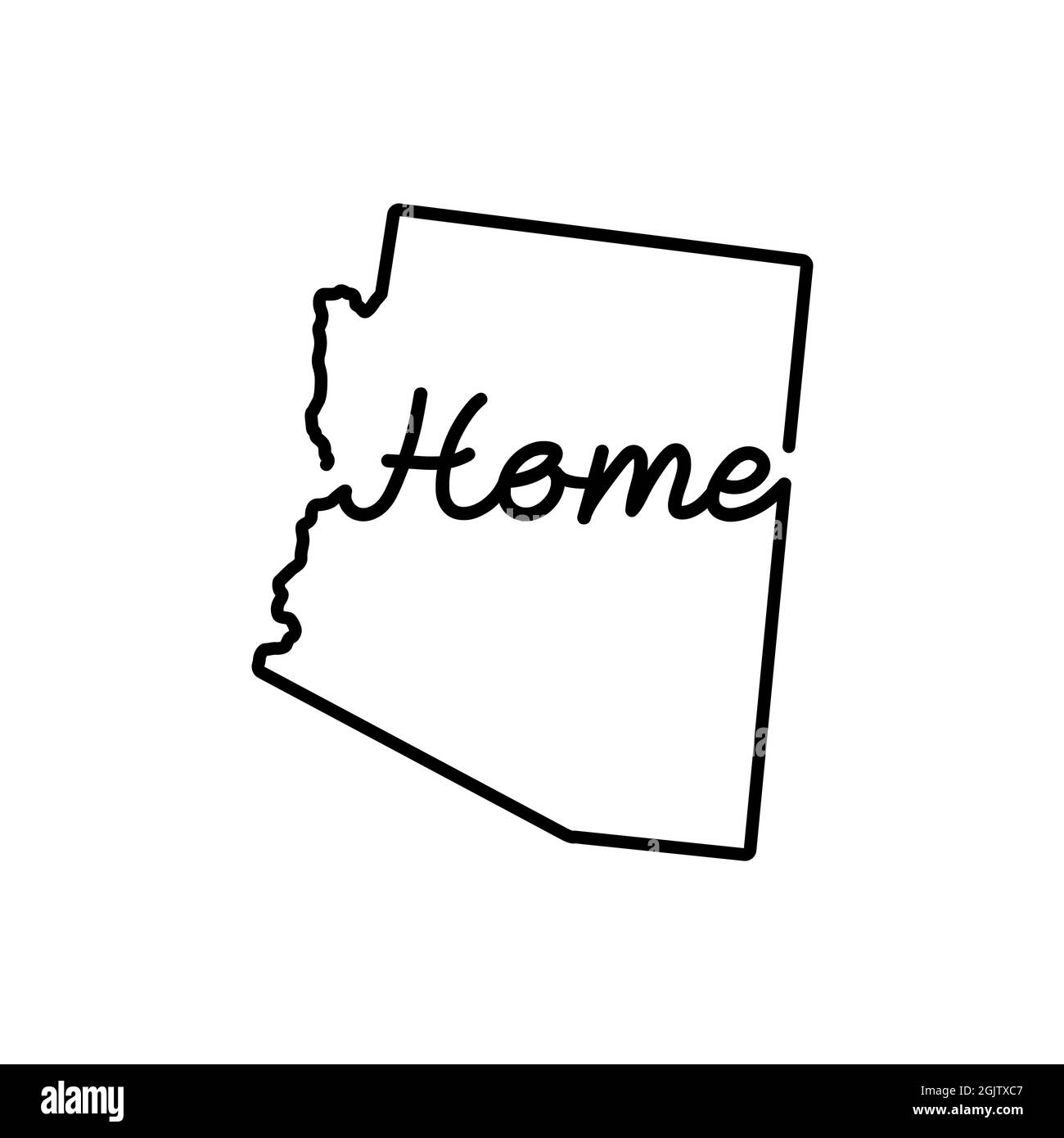 Arizona US state outline map with the handwritten HOME word. Continuous ...
