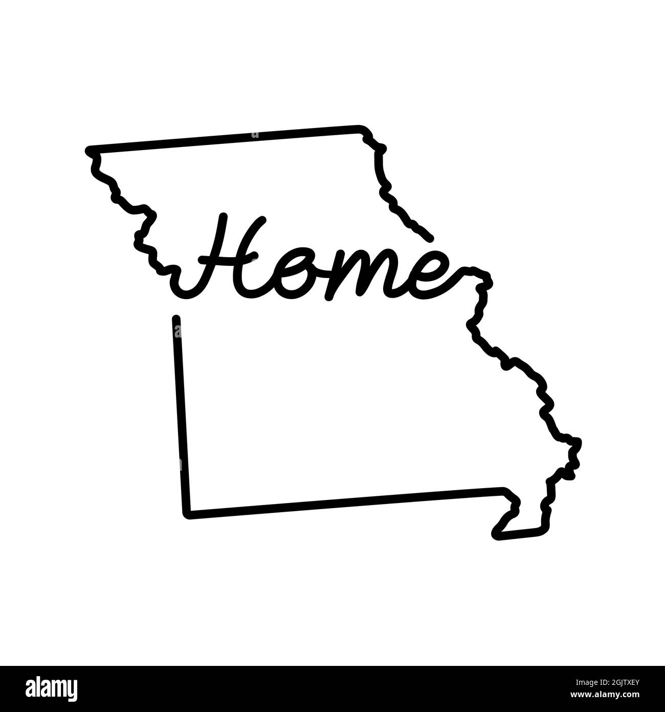 Missouri US state outline map with the handwritten HOME word ...
