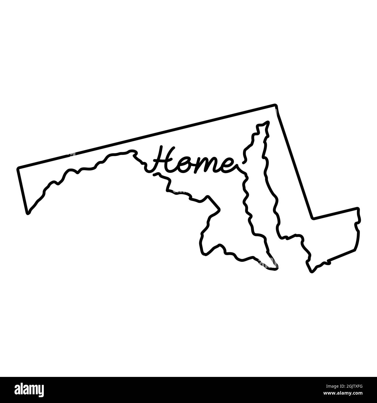 Maryland US state outline map with the handwritten HOME word ...