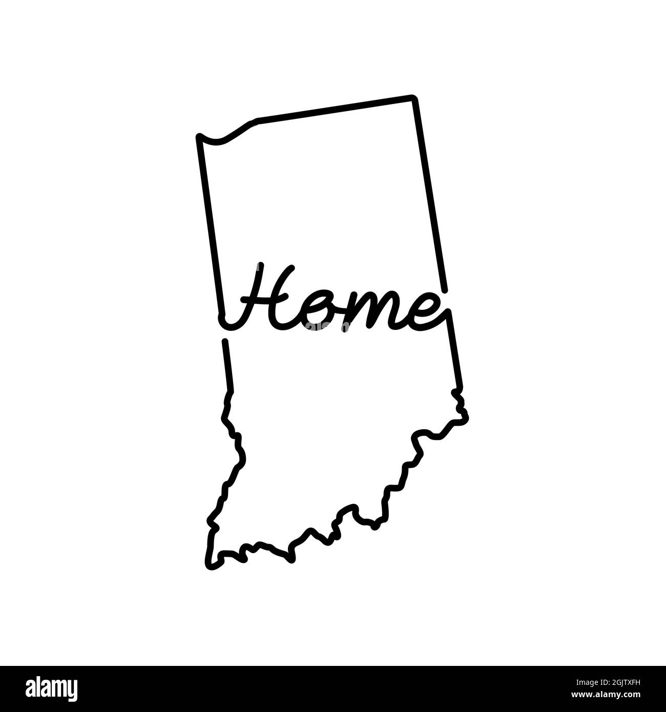 Indiana US state outline map with the handwritten HOME word. Continuous ...