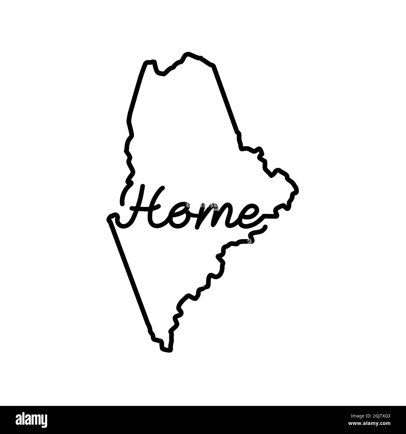Maine US state outline map with the handwritten HOME word. Continuous ...