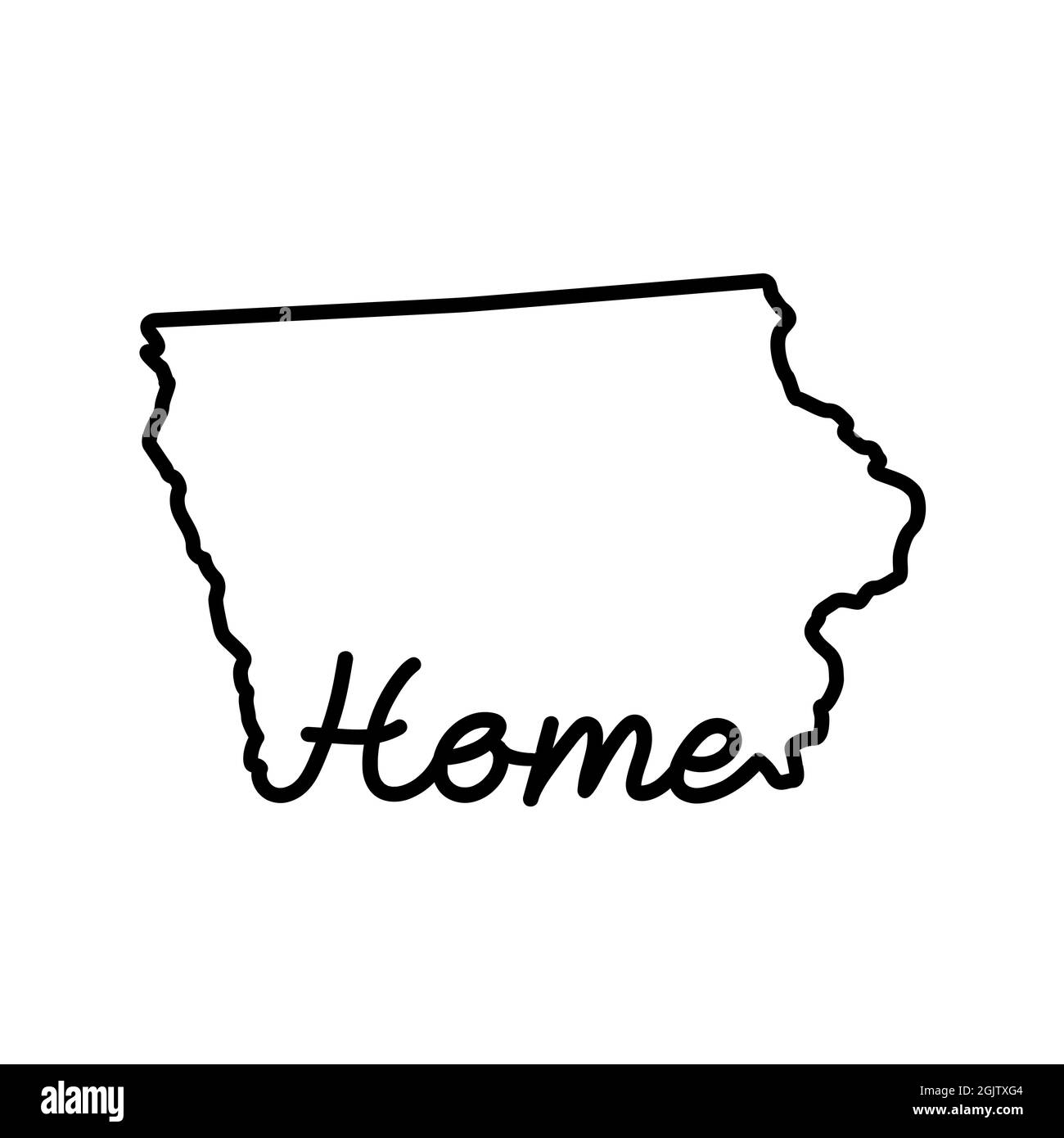 Iowa US state outline map with the handwritten HOME word. Continuous ...