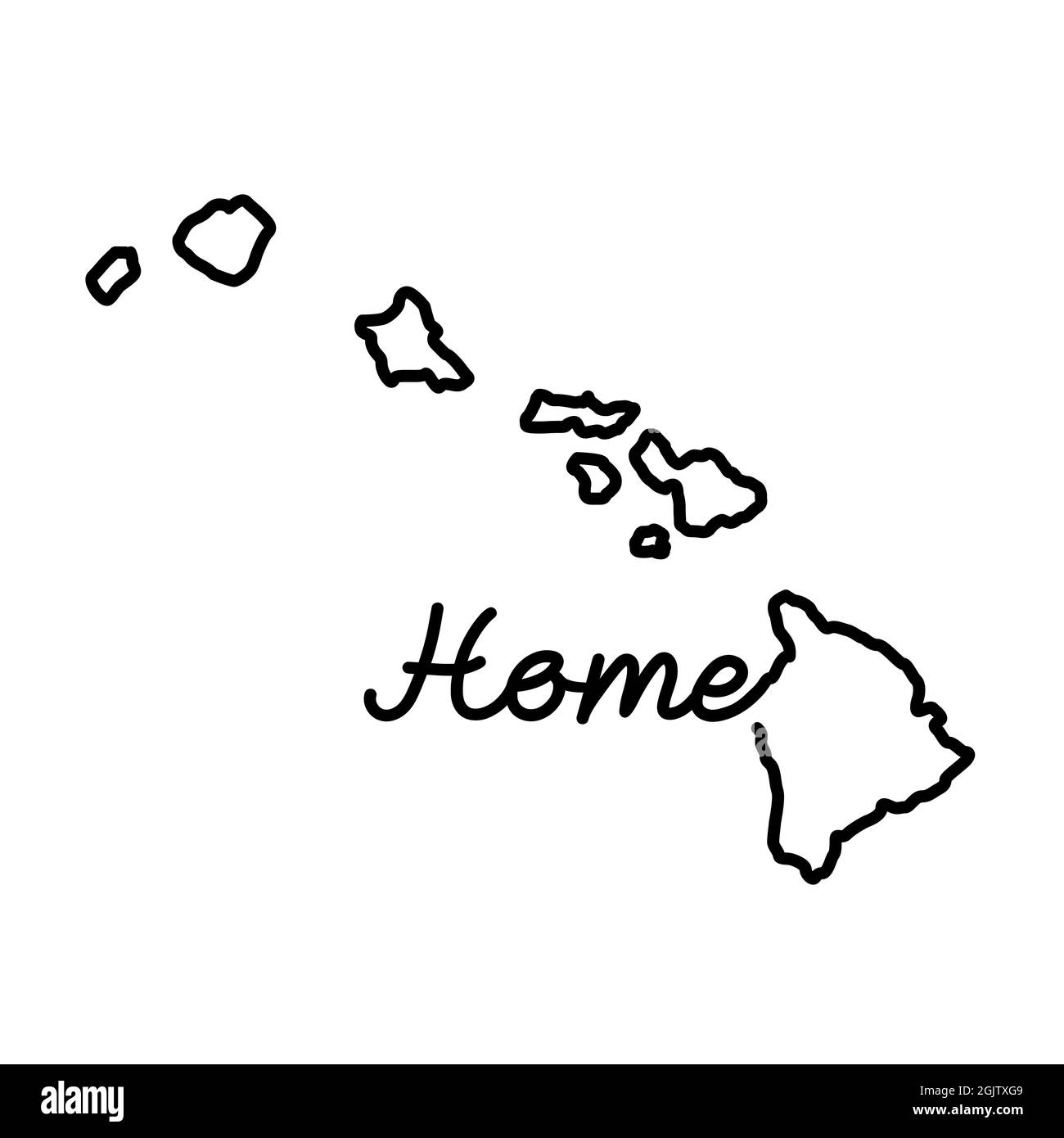 Hawaii US state outline map with the handwritten HOME word. Continuous ...