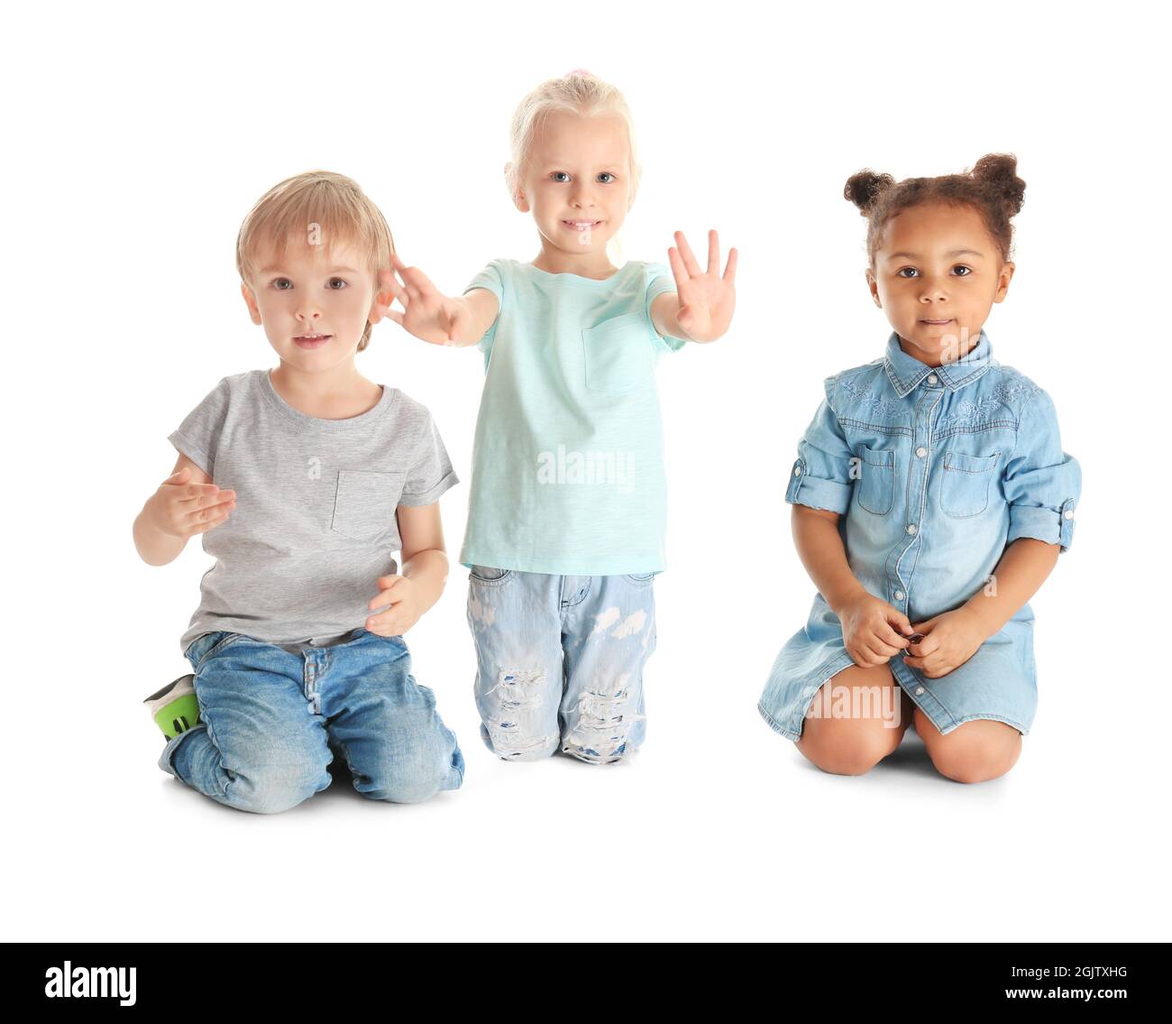 Cute little children on white background Stock Photo - Alamy