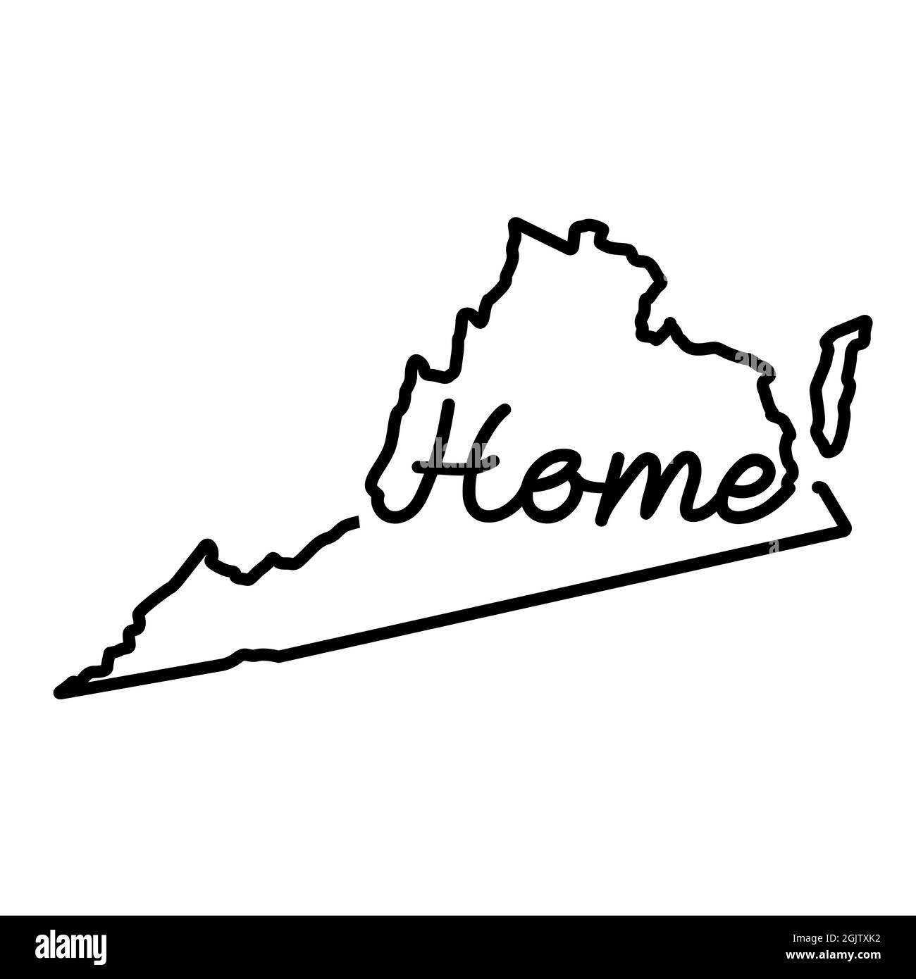 Virginia US state outline map with the handwritten HOME word ...