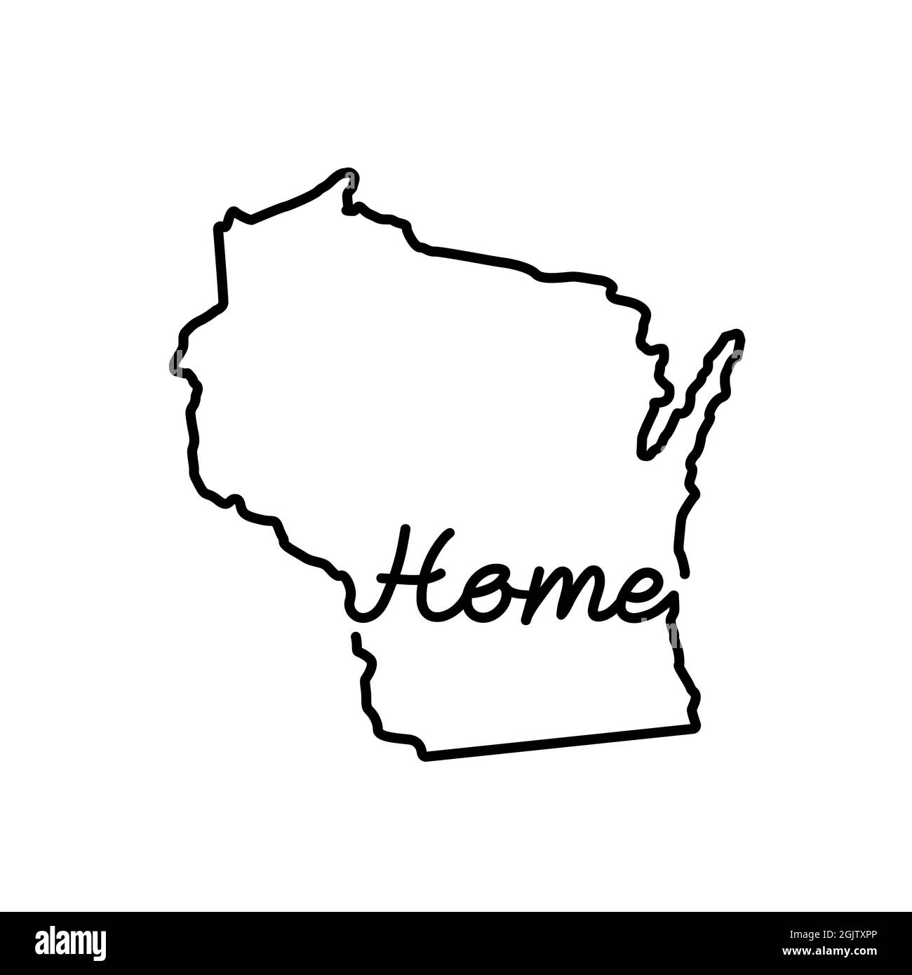 Wisconsin US state outline map with the handwritten HOME word ...
