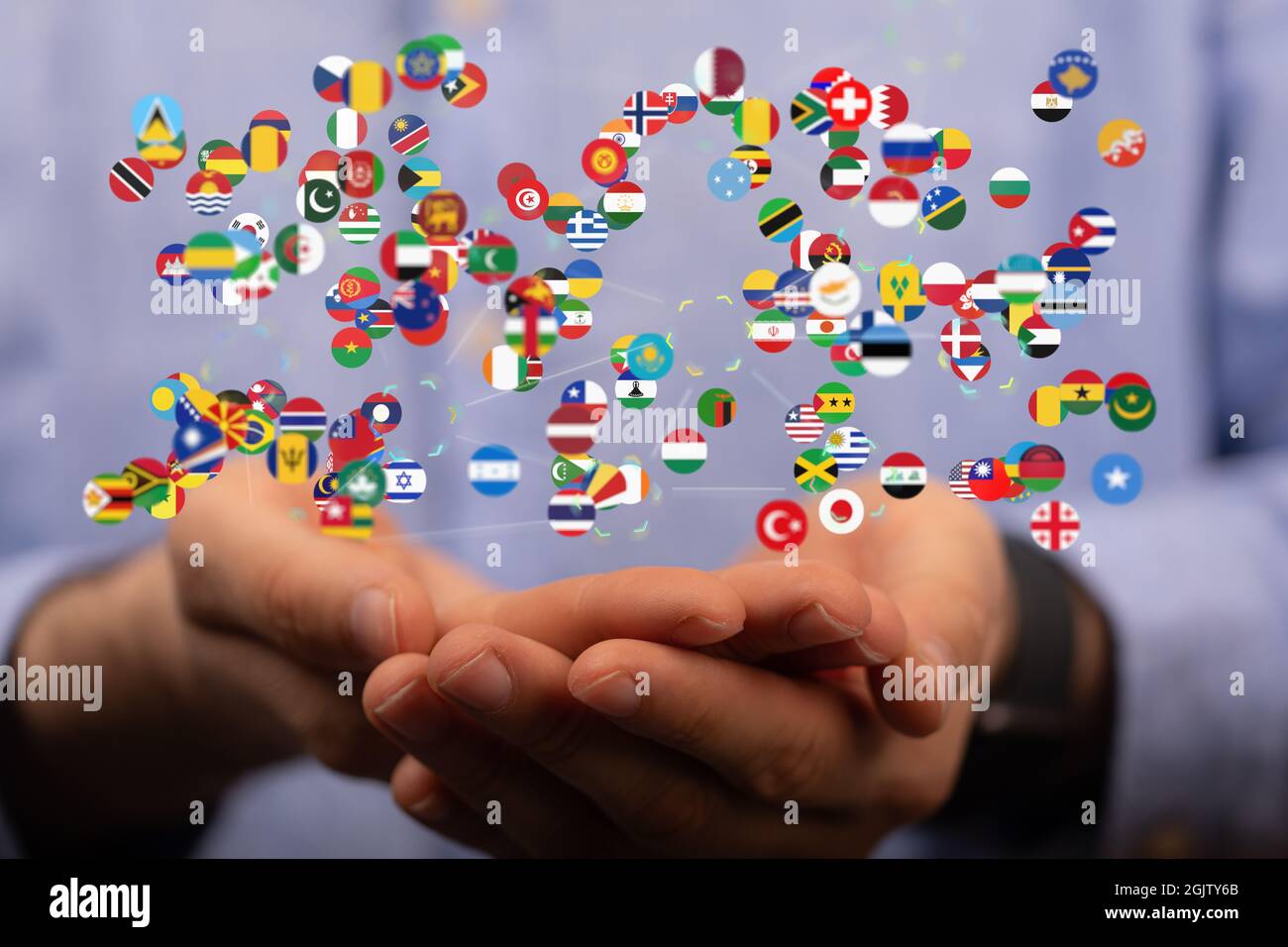 A person presenting the virtual projection of international country ...