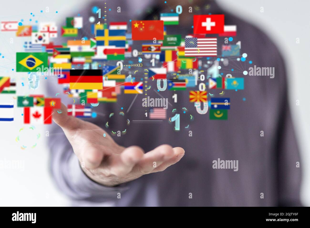 A person presenting the virtual projection of international country ...