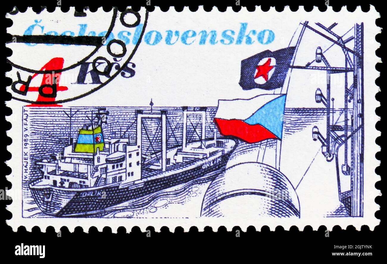 MOSCOW, RUSSIA - JUNE 20, 2021: Postage stamp printed in Czechoslovakia ...