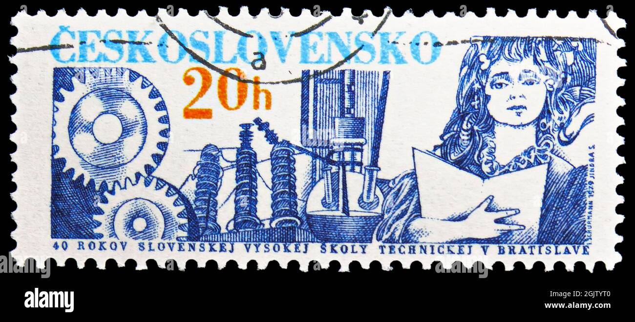 MOSCOW, RUSSIA - JUNE 20, 2021: Postage stamp printed in Czechoslovakia ...