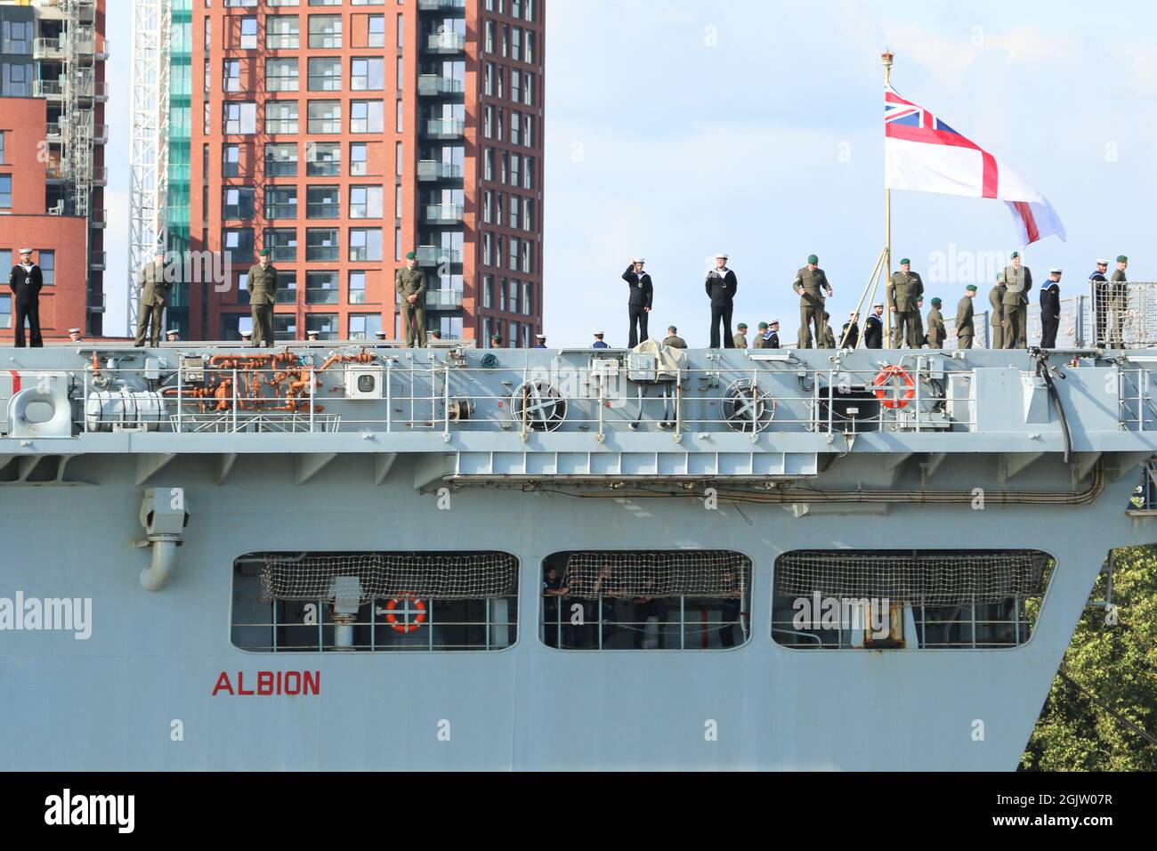 Greenwich, United Kingdom. 11th September 2021. Sailors look out from ...