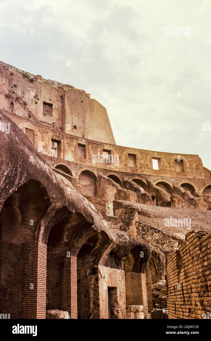 Details of the Colosseum amphitheatre in Rome during the day, shot with ...