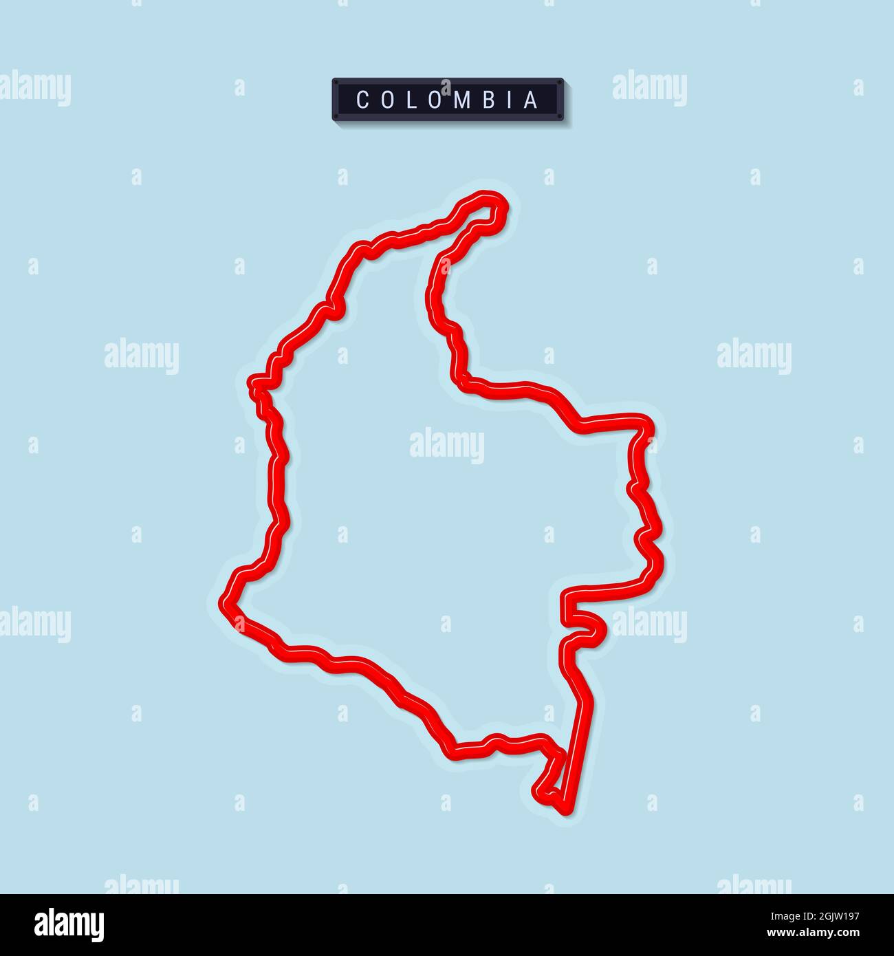 Colombia bold outline map. Glossy red border with soft shadow. Country ...