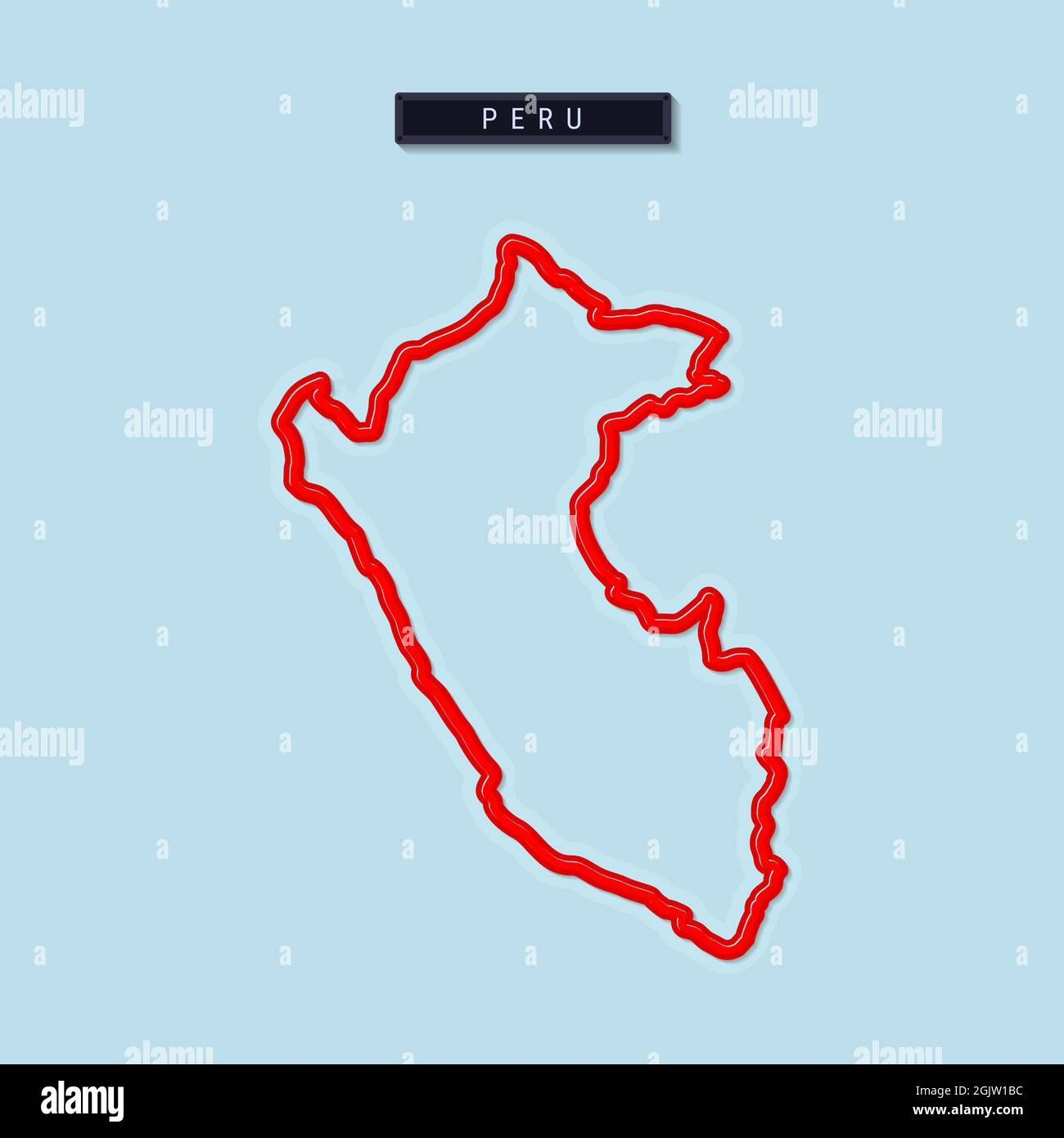 Peru bold outline map. Glossy red border with soft shadow. Country name ...