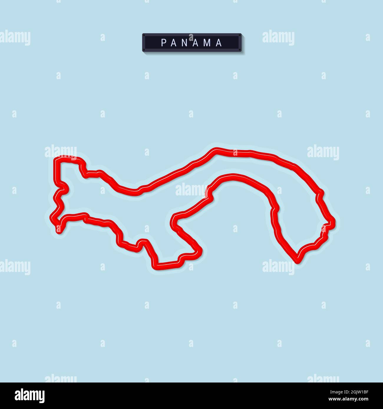 Panama bold outline map. Glossy red border with soft shadow. Country ...