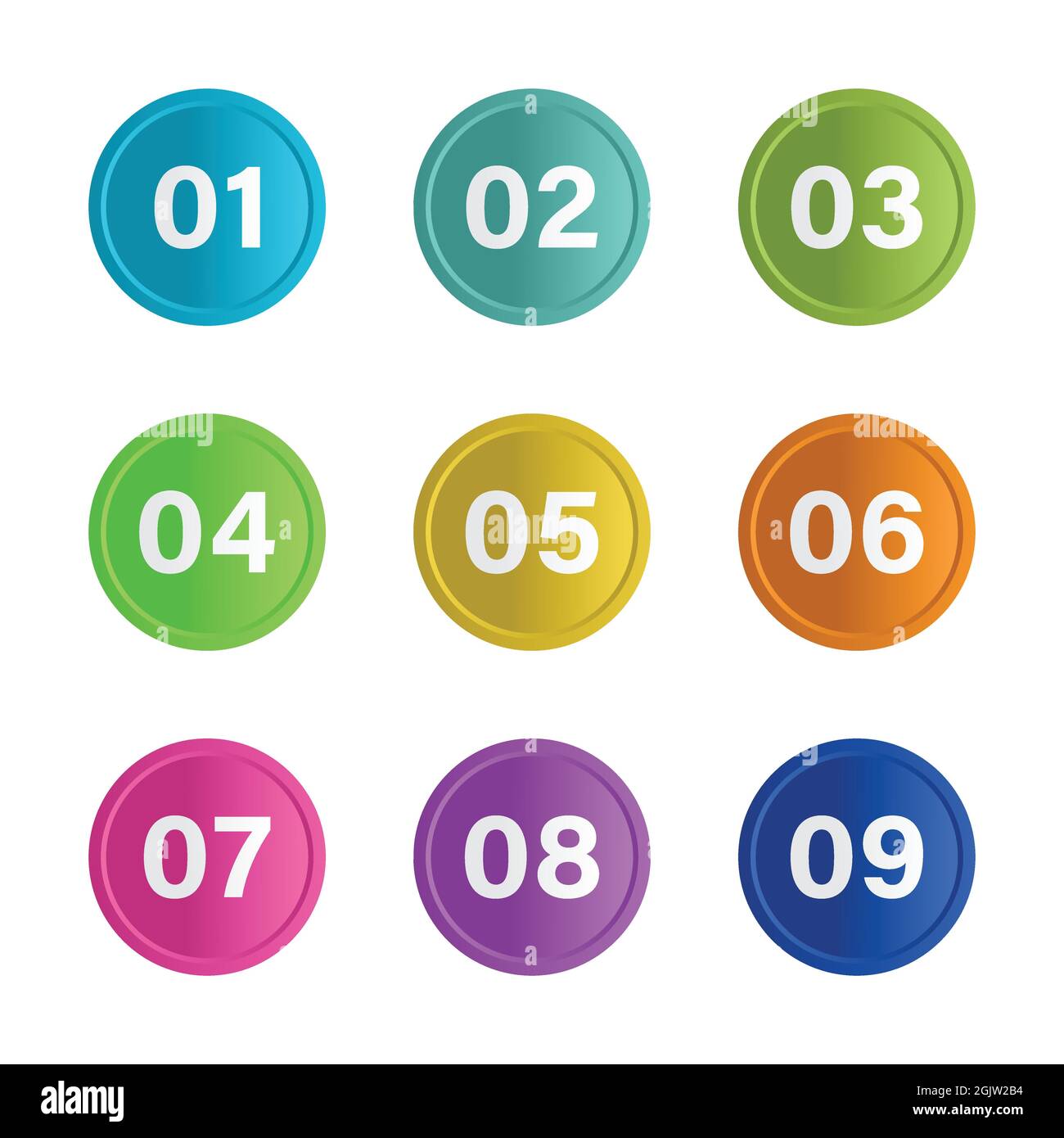 Number Bullet Points Flat Circle set on white background. Colorful color with numbers from 01 to ...