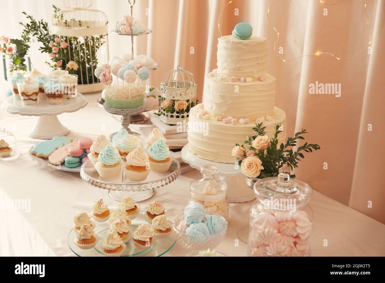 Candy bar. Table with different sweets for party Stock Photo - Alamy