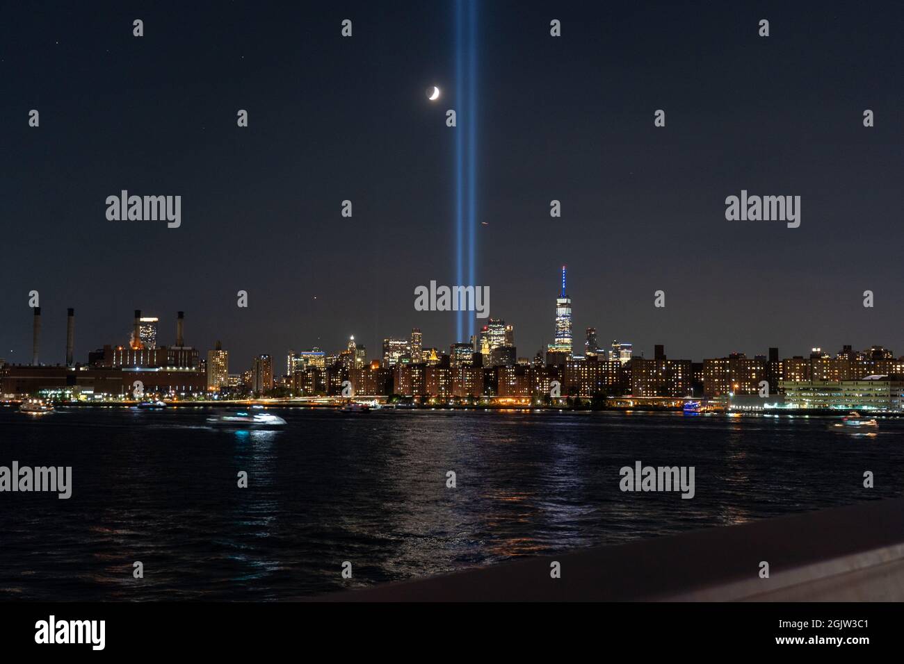 New York, United States. 11th Sep, 2021. Lower Manhattan skyline is ...